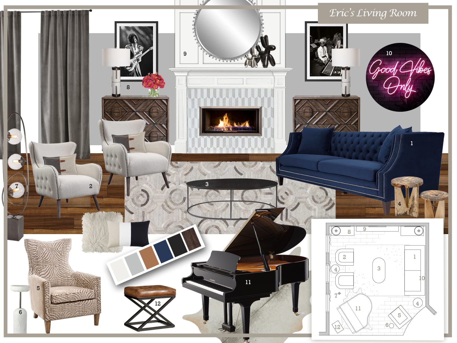 Before & After: Transitional Glam Living Room with Grand Piano ...