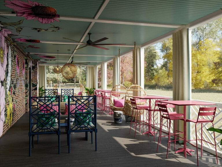 Before & After: Wildly Eclectic Hotel Porch Interior Design - Decorilla ...