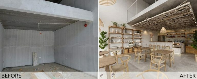 Before & After: Boho Style Small Cafe Interior Design - Decorilla ...