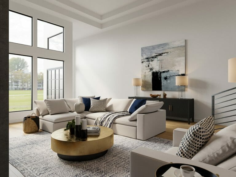 Before & After: Contemporary Great Room Interior Design - Decorilla ...