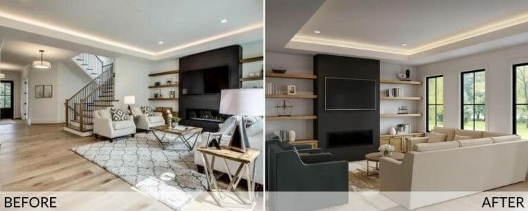 Before & After: Modern Farmhouse Living Room and Bedroom - Decorilla ...