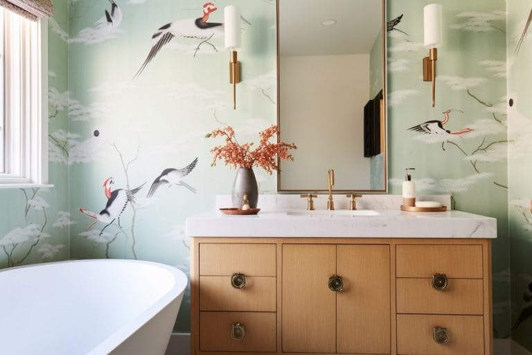 Before & After: Trendy Modern Bathrooms with a Feature Wallpaper - Decorilla Online Interior Design