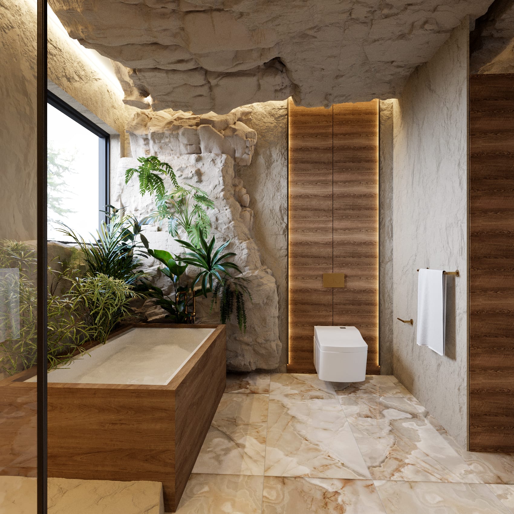 Before & After: One-of-a-Kind Rocky Jungle Bathroom - Decorilla Online Interior Design