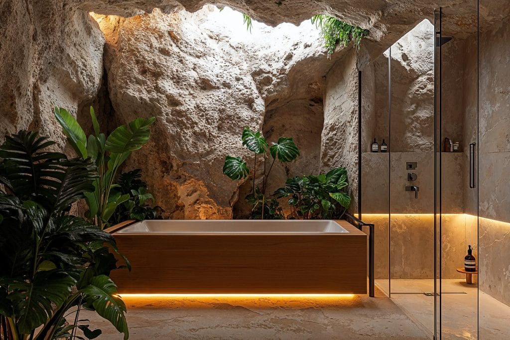 Before & After: One-of-a-Kind Rocky Jungle Bathroom - Decorilla Online ...